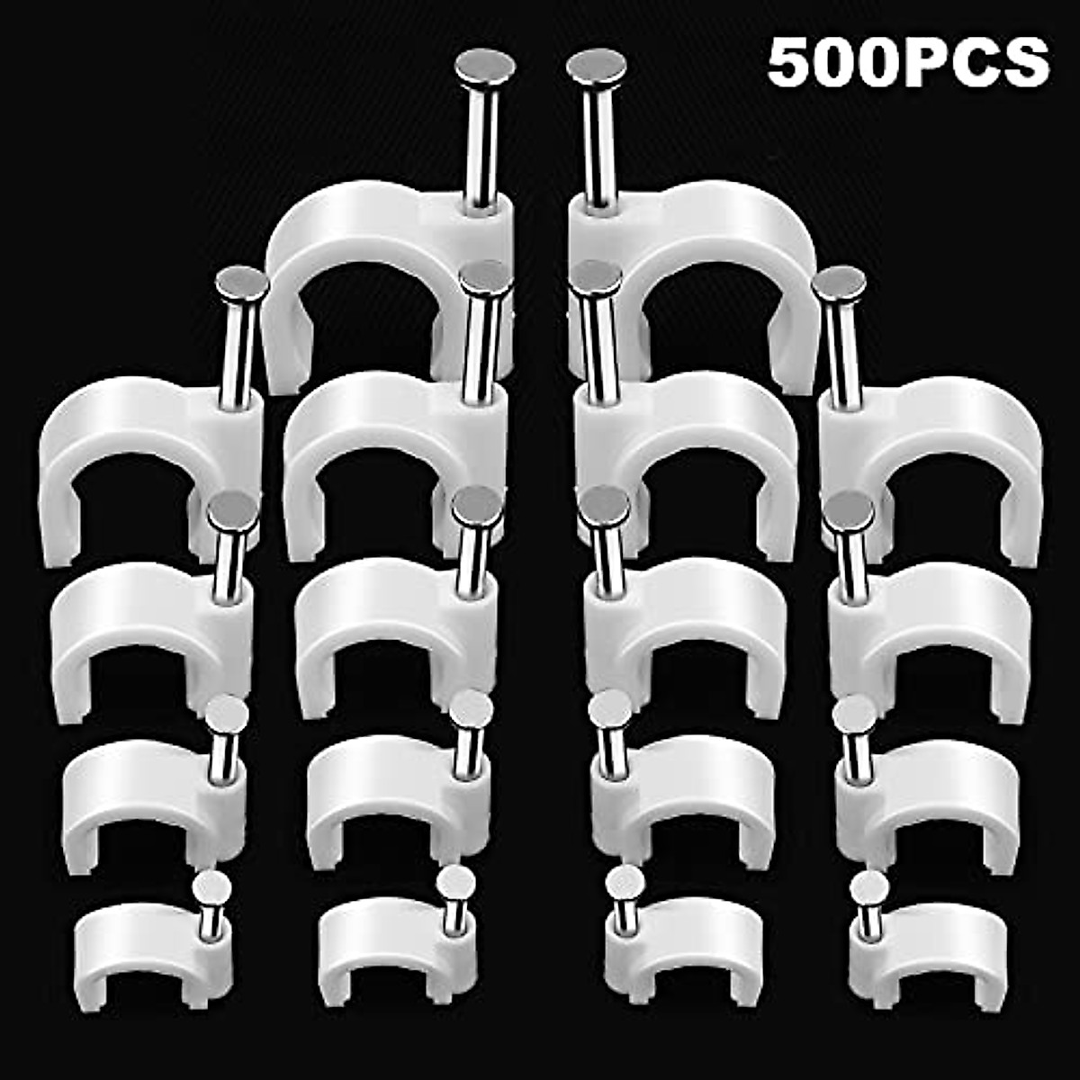 500pcs Cable Clips with Steel Nail in Cable Clips White 4mm 5mm 6mm 8mm 10mm Cable Wire Clips Cable Wall Clip Wire Staples Cord Clips for Wall Coaxial Cable Staples RG6 RG59 CAT6 RJ45 Wire Clips