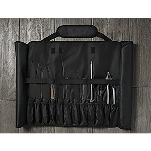 Asaya Chef Knife Roll Bag - 20 Total Pockets for Knives and Kitchen Utensils - Made with Stain Resistant Waxed Nylon - For Chefs and Culinary Students - Knives Not Included(Black)