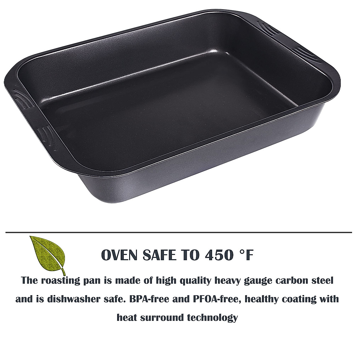 kitCom Bakeware Nonstick Roaster, Nonstick Roasting Pan with Rack, Great For Roast Chicken, Roasts And Turkeys - 15 Inch x 11 Inch (5.8 QT), Gray