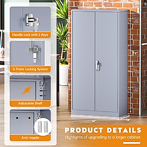Greenvelly Metal Storage Cabinet, 72" Locking Tool Steel Garage Cabinet with Doors and Adjustable Shelves, Utility Metal Filing Cabinet with Lock for Home Office, Garage, School, Kitchen Dark Gray