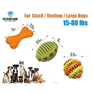 PETFECTION Dog Chew Toys 3 Pack, Dog Toys for Aggressive Chewers Large Breed, Multifunctional Teeth Cleaning and Gum Massage, Tough Dog Toys from 100% Natural Rubber for Large and Medium Dogs