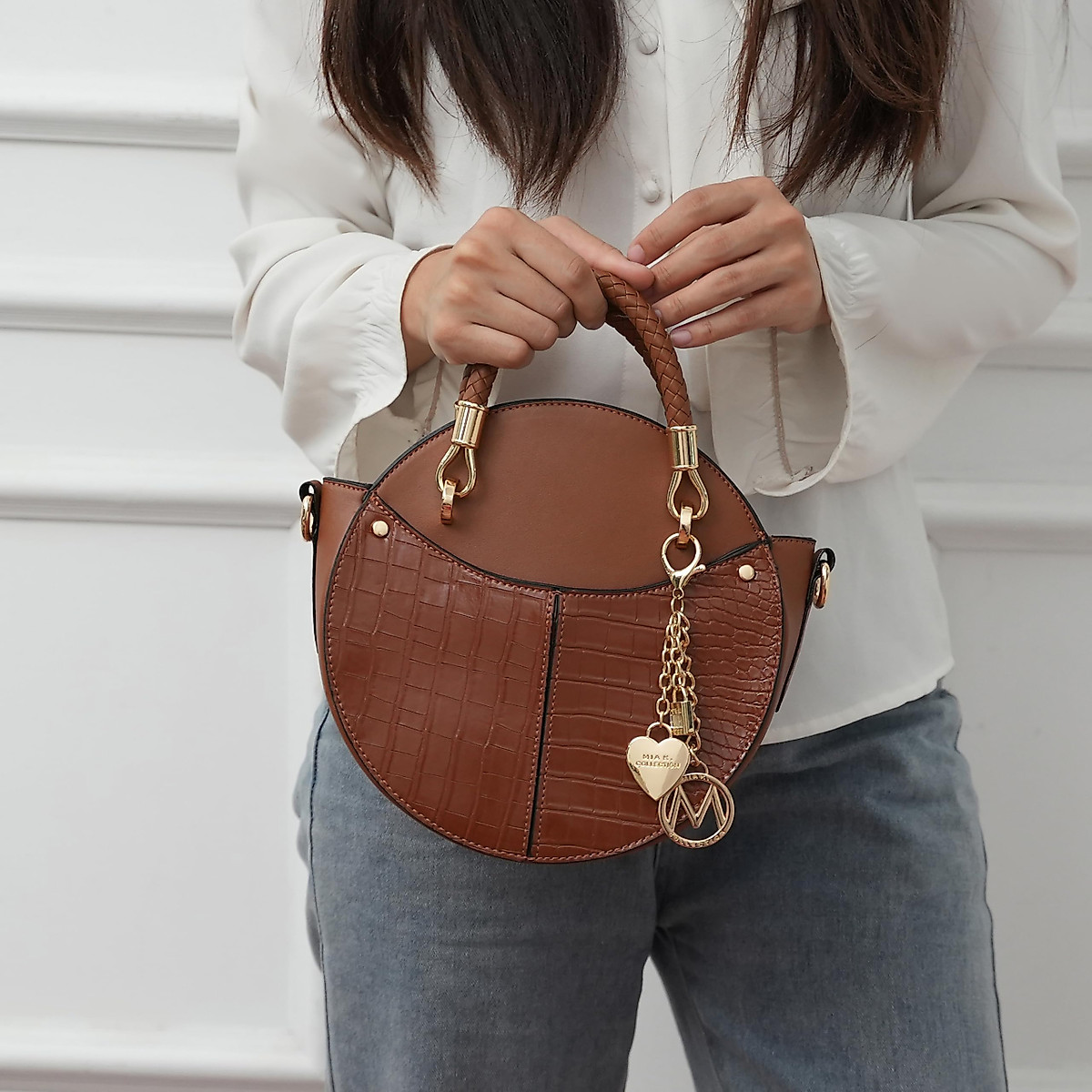 MKF Collection Crossbody Bag for Women, Designer Lady Round Purse Messenger