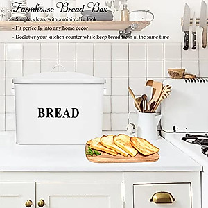 E-far Bread Box, Metal Bread Box with Lid for Kitchen Countertop, Large Bread Bin Holder Storage Container - 13" x 9.8" x 7.3" - Holds 2+ Loaves, Modern Farmhouse & Vintage Style - White