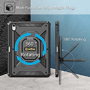 Fintie Case for iPad 10th Generation 10.9 Inch 2022 - [Tuatara Magic Ring] 360 Degree Rotating Grip Stand Shockproof Rugged Cover with Screen Protector and Pencil Holder, Black