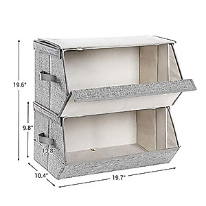 SONGMICS Stackable Storage Bins, Set of 2 Fabric Storage Boxes with Lids, with Magnetic Closures, Lid Can Stay Open after Stacking, ‎19.7 x 13.8 x 9.8 Inches, Light Gray URLB03GY