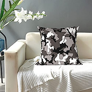 WURTON Black Grey White Camo Print Throw Pillow Covers, Soft Square Cushion Case,for Sofa, Couch,Bed Chair-18 X 18 Inch