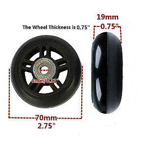 ORO 1 Pair Luggage Wheels Replacement 70mm Case Wheels with 8mm(0.31") Bearings Wheels for Suitcase and Inline Outdoor Skate and Caster Board (70 * 19mm)
