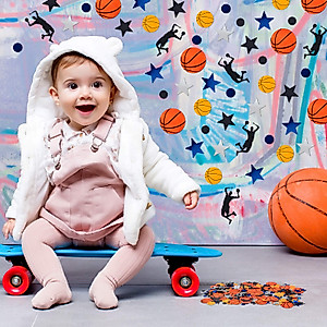 400 Pieces Basketball Confetti Black Basketball Player Confetti Glittery Star Confetti Sequin Round Confetti Sequin for Birthday, Baby Shower, Basketball theme Party Supplies