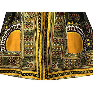 Decoraapparel Girls Dashiki Caftan African Short Baby Doll Dress Above Knee Length (X-Large, Black Yellow)
