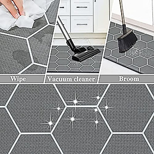 Gray Kitchen Mats for Floor,PVC Cushioned Anti-Fatigue Comfort Mat,2 Piece 0.47in Super Thick Kitchen Rugs【59In】 for Kitchen Sink Office Laundry Room