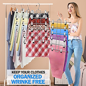 3 Pack Closet-Organizer-Pants-Hangers-Space-Saving,Metal Closet-Organizers-and-Storage,6 Tier Organization and Storage Short Skirt Hangers Cilp,Dorm Room Essentials for College Students Girls Boys Guy