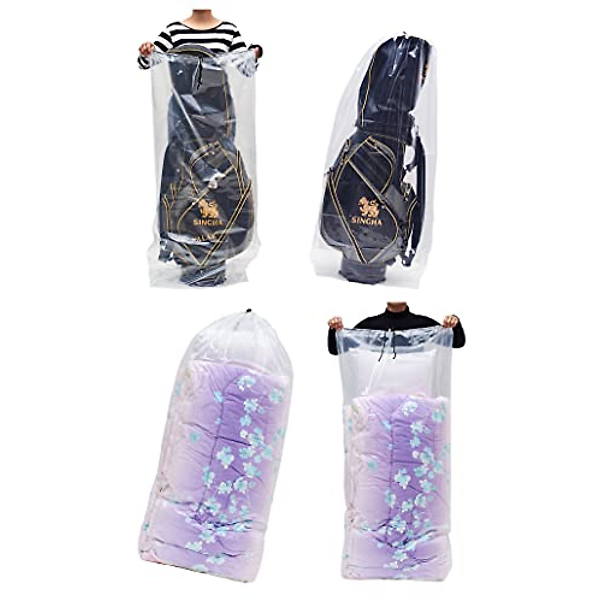 Big Plastic Bags Multi-Purpose Drawstring Bag Set Dust Cover For Keeping Golf's Bag, Picnic Mattress Good for Household Organizing Reusable Set of 2 Sizes