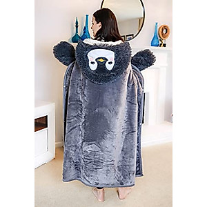 Penguin Wearable Hooded Blanket - Warm & Cozy Oversized Blanket Hoodie with Hand Gloves- Soft Plush Premium Sherpa and Flannel Fleece Hoodie Blanket - Penguin Gifts for Women Adults and Kids