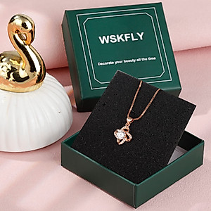 WSKFLY 14K Gold Plated Cubic Zirconia Necklace, Love Knot Diamond Pendant Necklace for Women (Rose Gold)