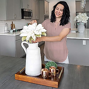 Multifunctional Luxury Acacia Wood Tray Set - Modern, Rustic Wood Serving Tray with Handles for Indoor & Outdoor Use – Luxurious Giftable Bundle with Large & Small Wood Serving Board & 4 Coasters