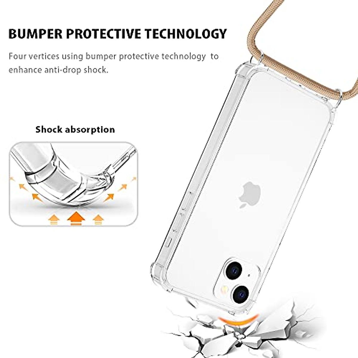 YESPURE for iPhone 13 Mini Clear Case with Adjustable Lanyard Neck Strap,Crossbody Phone Case for iPhone 13 Mini,Transparent Soft TPU Anti-Yellowing Shockproof Protective Cover 5.4 inch - Beige