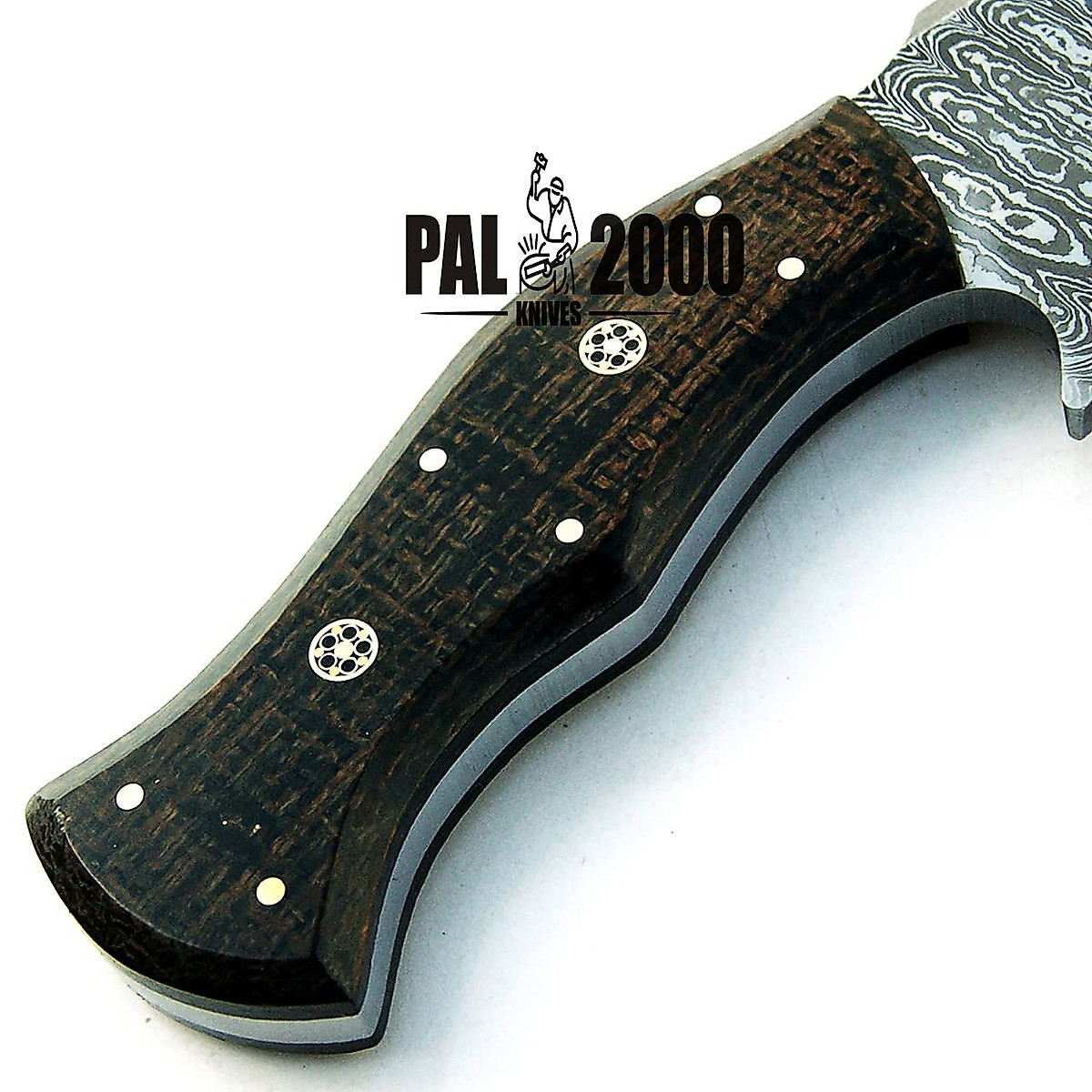 PAL 2000 HUNTING KNIVES Knife With Leather Sheath - Handmade damascus Steel Knife - Custom Knife - 9 Inches Micarta Handle, 9556 Black, White and Gray