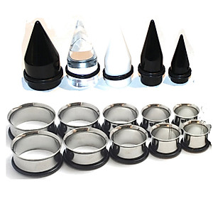 Zaya Body Jewelry 15 Pc Huge Tapers Ear Stretching Kit Black White Clear Tapers and Surgical Steel Tunnels 0g-1 inch (9/16" 5/8" 3/4" 7/8" 1 inch)