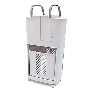 Movable Laundry Basket, 2 Tier Rolling Laundry Hamper, Floor-Standing Sorter Laundry Basket, Clothes Storage Organizer for Bathroom Bedroom Kitchen