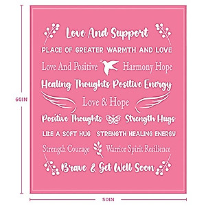 MACEVIA Breast Cancer Gifts for Women Fleece Healing Thoughts Blanket Super Soft & Warm Get Well Breast Cancer Blanket Sympathy Gift with Inspirational Positive Energy (50"x60", Pink)