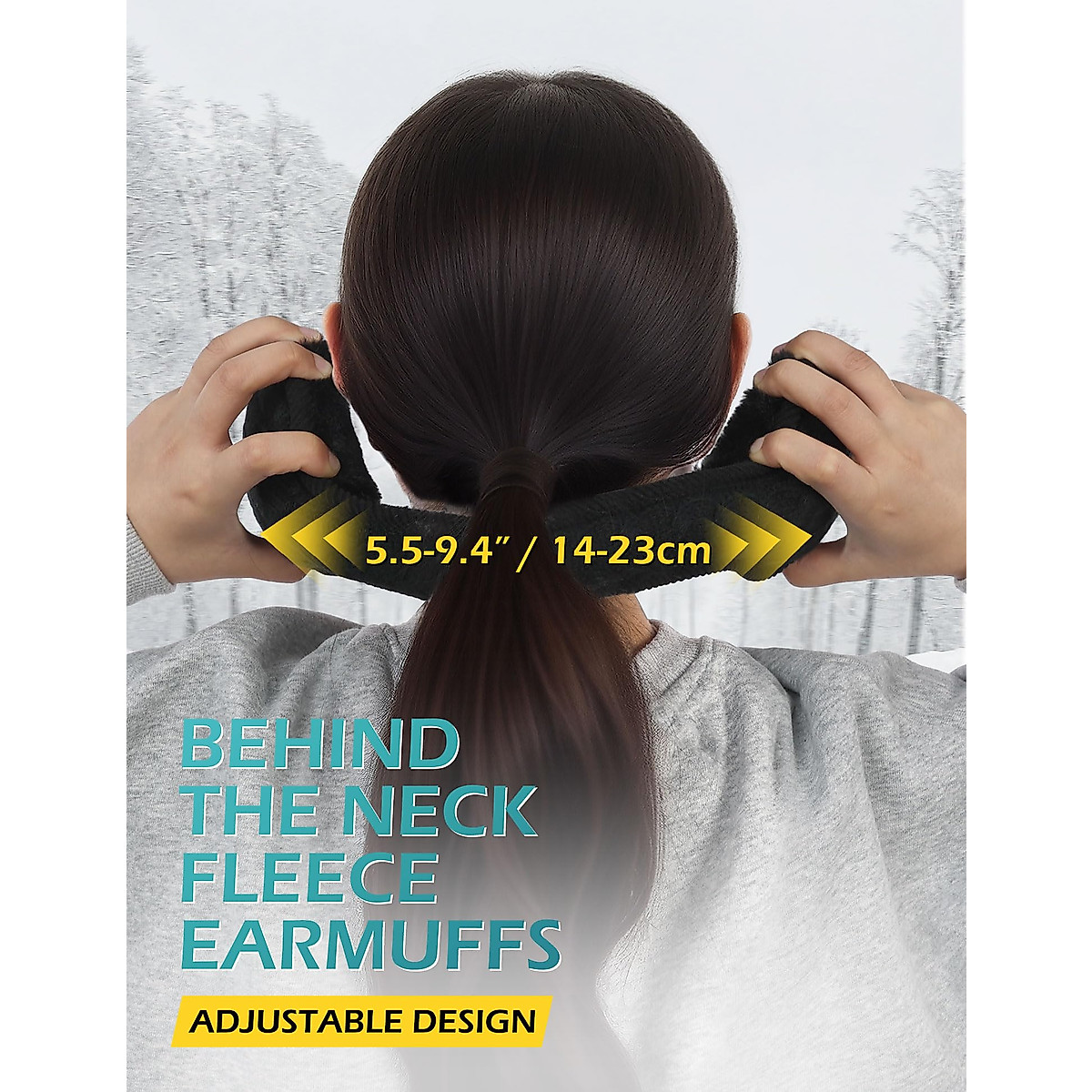 Surblue Unisex Warm Knit Cashmere Winter Pure Color Earmuffs with Fur Earwarmer, Adjustable Wrap,Black,Large