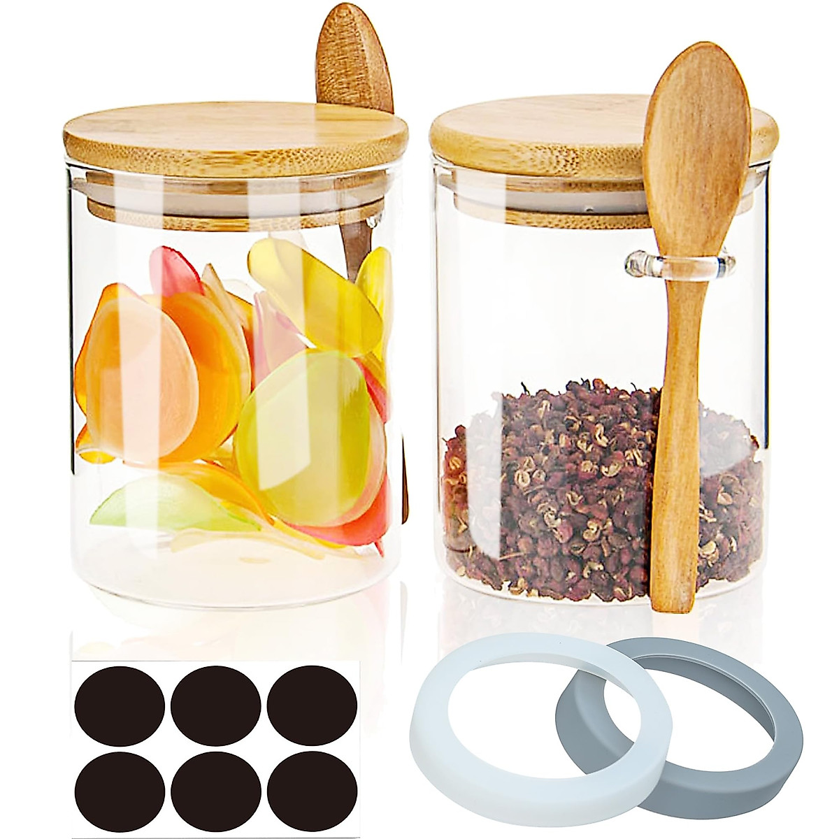 2 Pcs 18.5Oz,Glass Jar Containers with Bamboo Airtight Lid & Spoon,Stackable Glass Food Storage Canisters Set Kitchen Organization Jars for Candy Spice Sugar Coffee Nuts(2)