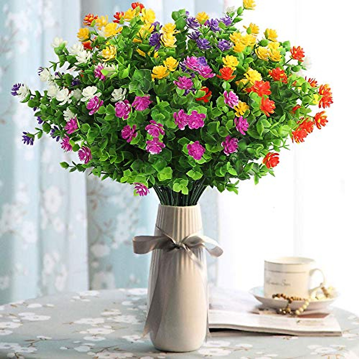 Elechood 10 Bundles Artificial Flowers, Outdoor Gypsophila Baby's Breath Fake Flowers, UV Resistant Faux Plastic Greenery Shrubs Hanging Plants for Home Wedding Garden Porch Window Box Decoration