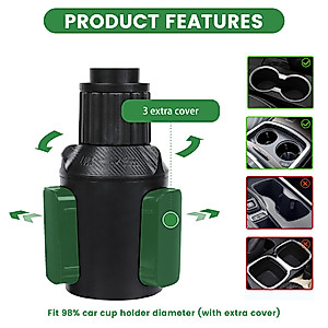 Cup Holder Expander for Car,5-in-1 Car Cup Holder Expander with Detachable Car Phone Holder,Dual Cup Holder&Adjustable Base Essential Car Accessories for Travel, for Water Glass,Fried Chicken Bucket.