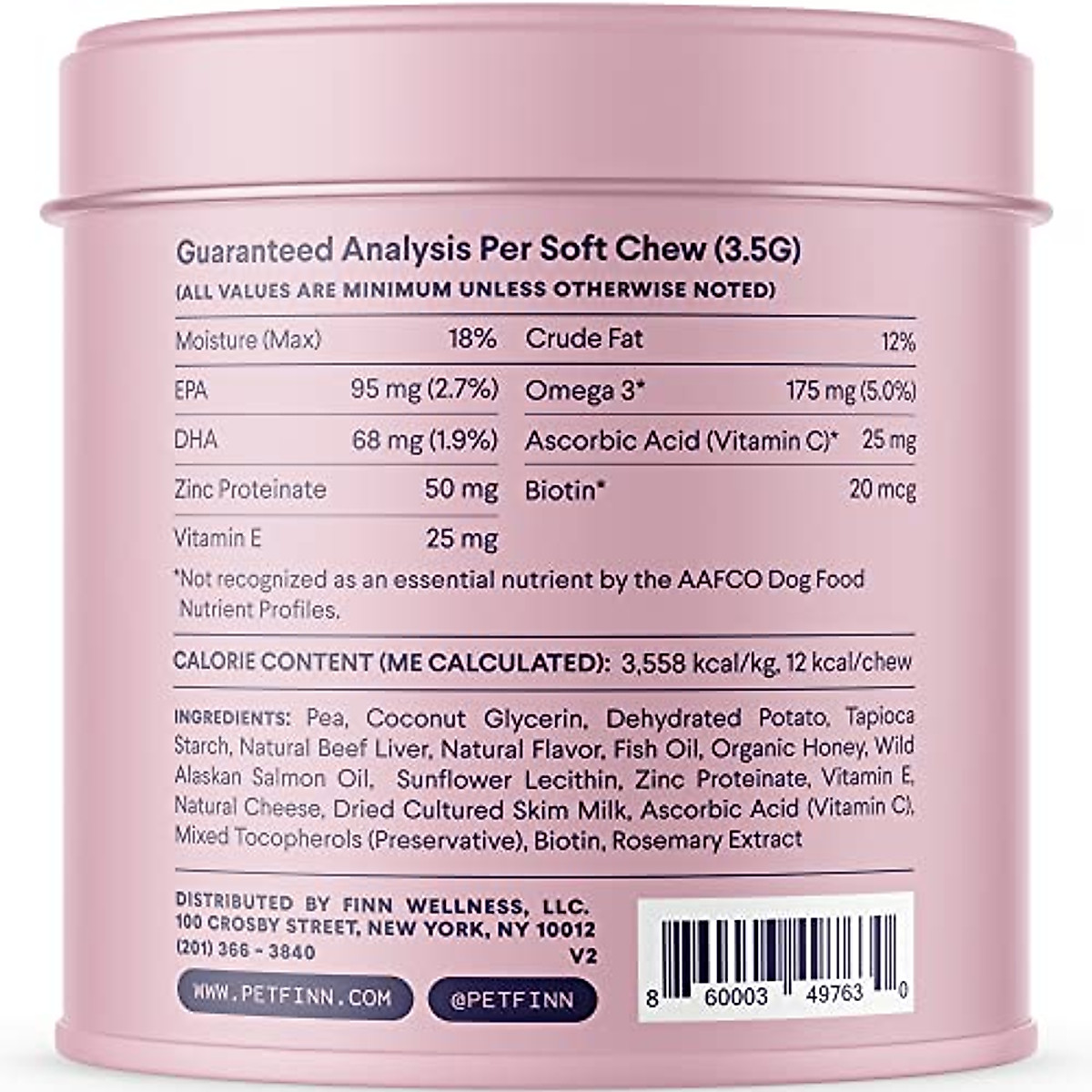 Finn Skin & Coat Salmon Oil Supplement for Dogs | Supports A Thick & Shiny Coat | Fish Oil from Wild Alaskan Salmon, Omega-3s, EPA & DHA, Biotin, & Zinc | 90 Soft Chews