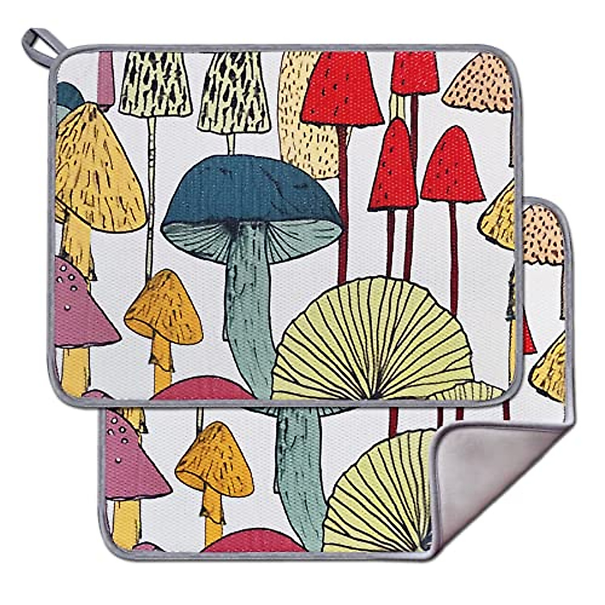 Mushroom Dish Drying Mats for Kitchen Counter 2 Pack, Dish Drying Pad Absorbent Microfiber Dishes Drainer Mats (mushroom drying mat)