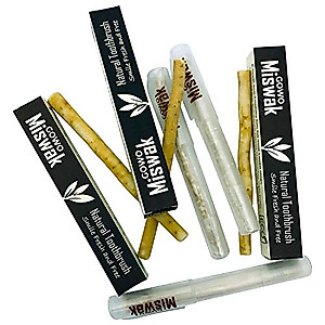 GOWO 3 Pack Miswak Sticks and Holders - Natural Teeth Whitening Kit - Natural Toothbrush - No Toothpaste Needed - Herbal Teeth Whitener and Breath Freshener - (Includes 3 Sticks and 3 Holders)
