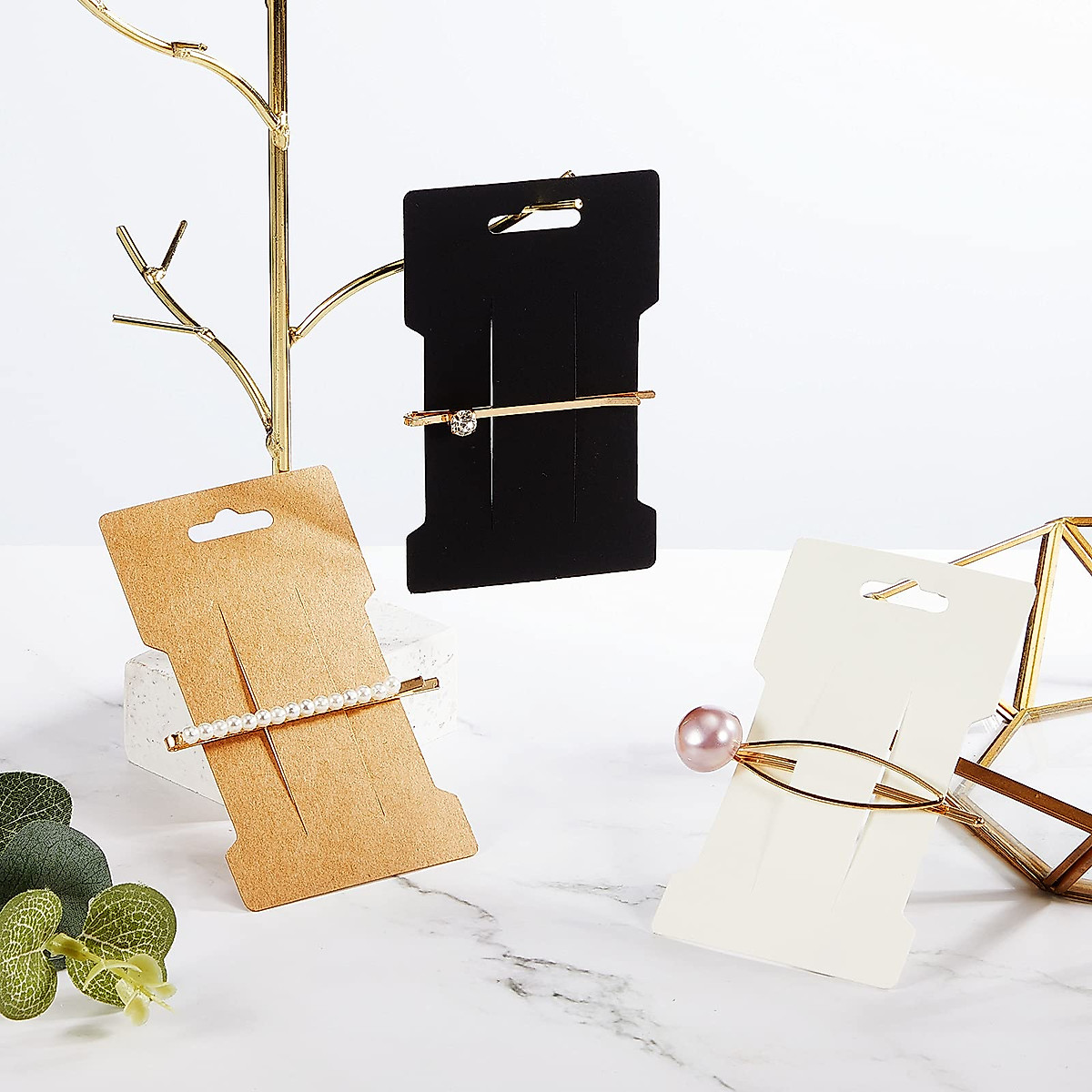 Outus 120 Pieces Hair Clip Display Cards - 6 x 10 cm Kraft Paper Rectangular Card Holders for Hair Bows, Barrettes, and Accessories Organizing in 3 Colors