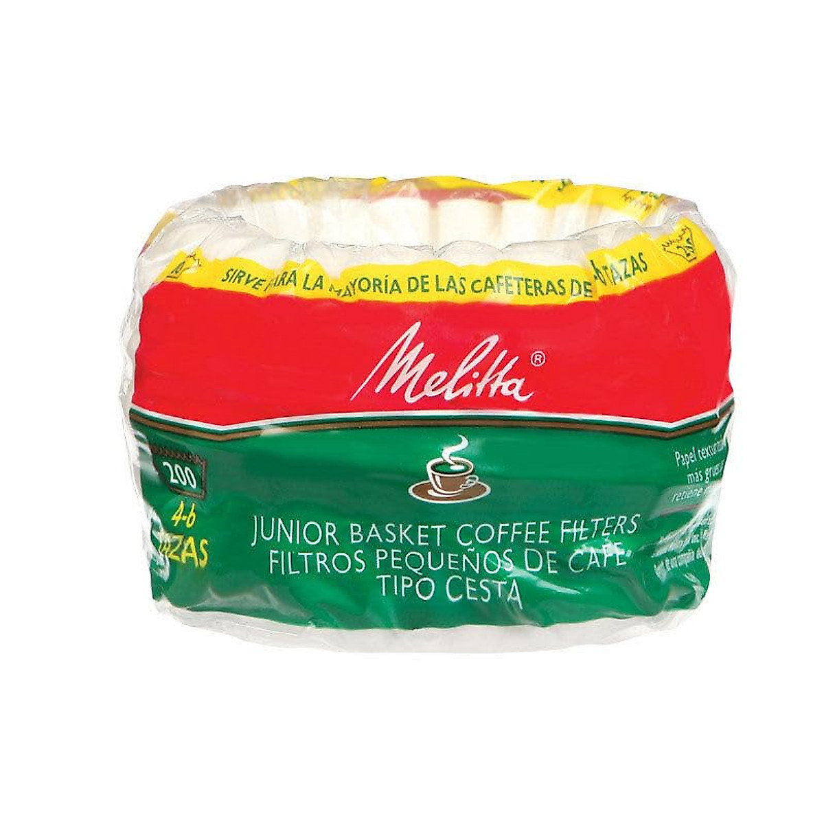 Melitta Junior Basket Coffee Filters 200-Count, White, 4-6 Cups (Pack of 3)