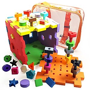 Skoolzy Peg Board Builder 7 in 1 30 Piece Jumbo Set - Educational Color Matching Puzzles Shape Sorter Montessori Sensory Toys for Toddlers Preschoolers STEM Kids Toys Includes eBook