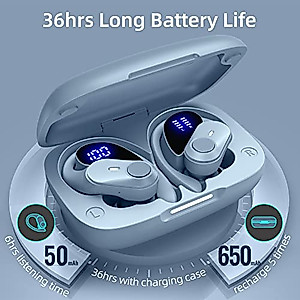 GOLREX Bluetooth Headphones Wireless Earbuds 36Hrs Playtime Wireless Charging Case Digital LED Display Over-ear Earphones with Earhook Waterproof Headset with Mic for Sport Running Workout Sierra Blue