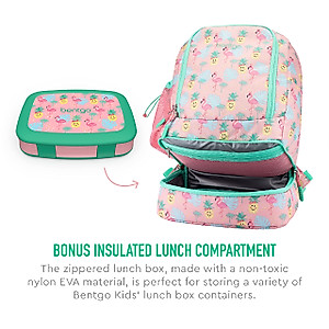 Bentgo 2-in-1 Backpack & Insulated Lunch Bag Set With Kids Prints Lunch Box (Tropical)