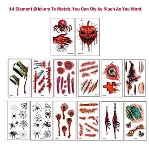 26pcs Halloween Face Big Mouth Fake Tattoos for Adults, Scary Prank Makeup Joker Temporary Tattoo Kit Women, Halloween Horror Clown Fake Face Stickers Kids (Big Face)