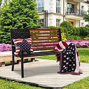 𝐀𝐭𝐭𝐥𝐢𝐚𝐬𝐚𝐥𝐨𝐧 50” Outdor Bench Garden Bench with American Flag Style, Sturdy Cast Iron Metal Frame Patio Park Bench for Porch Yard Lawn Deck Park