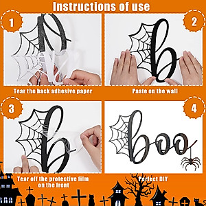 Zonon Halloween Spider Bat Wall Decor Bat Boo Decorations Wall Decal 3D Bats Decor Wall Stickers Self Adhesive DIY Halloween Mirror Decor Removable Spider Acrylic Sticker for Window Wall(Black)