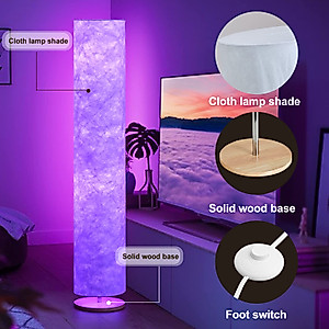 Soft Light Floor Lamp, 52" Simple Design Morden Slim RGB 7 Color Changing LED Tyvek Fabric Shade Dimmable Remote Control & 2 Smart LED Bulbs Standing Lamp for Living Room Bedroom Game Room