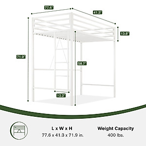 MUTICOR Loft Bed Frame for Juniors&Adults, Metal Loft Bed Twin Size with Safety Guardrail&Removable Ladder, Space-Saving, Noise Free, Cream White