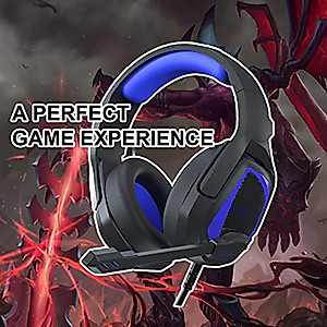 Emonoo Gaming Headset for PS4 PS5 Xbox Switch, Wired Over-Ear Headphones with Adjustable Active Noise Cancelling Mic for PC & MAC, Blue