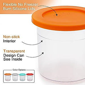 SOPHICO Pint Containers with Silicone Lids Replacement for Pints and Lids, Compatible with NC299AMZ & NC300s Series Ice Cream Maker, Airtight and Leaf-Proof (2 Pack, Orange)