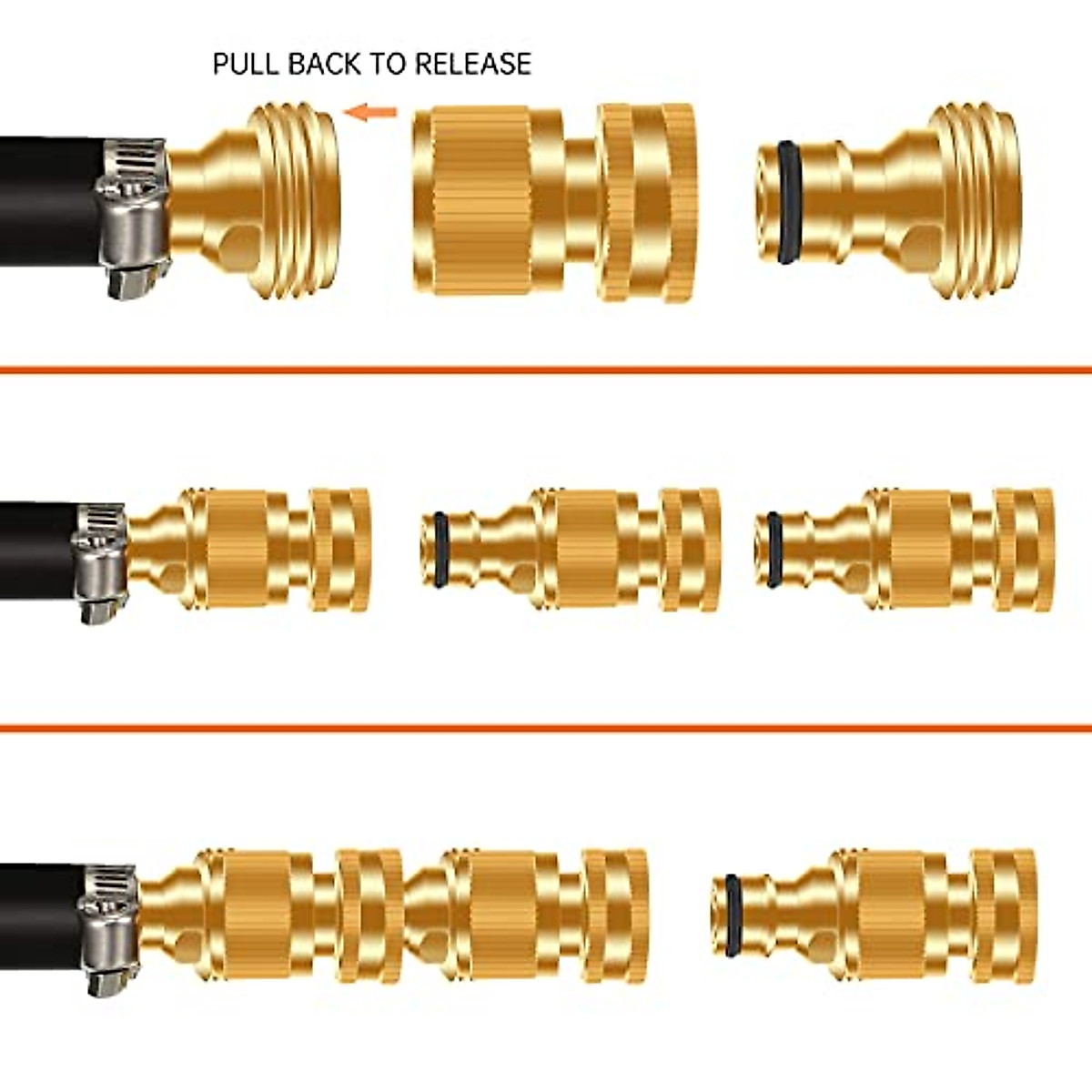 FRQNTKPA Garden Hose Quick Connector, No-Leak 3/4 Inch GHT Thread Fitting Water Hose Female Adapter and Male Adapter, Heavy-Duty Rust Resistant Brass Water Pipe Connect, Easy to Use (6 Pack
