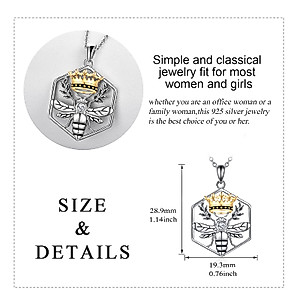 YAFEINI Bee Necklace Queen Bee Pendant Honeycomb 925 Sterling Silver Crown Jewelry Gifts for Women (Queen Bee Necklace)