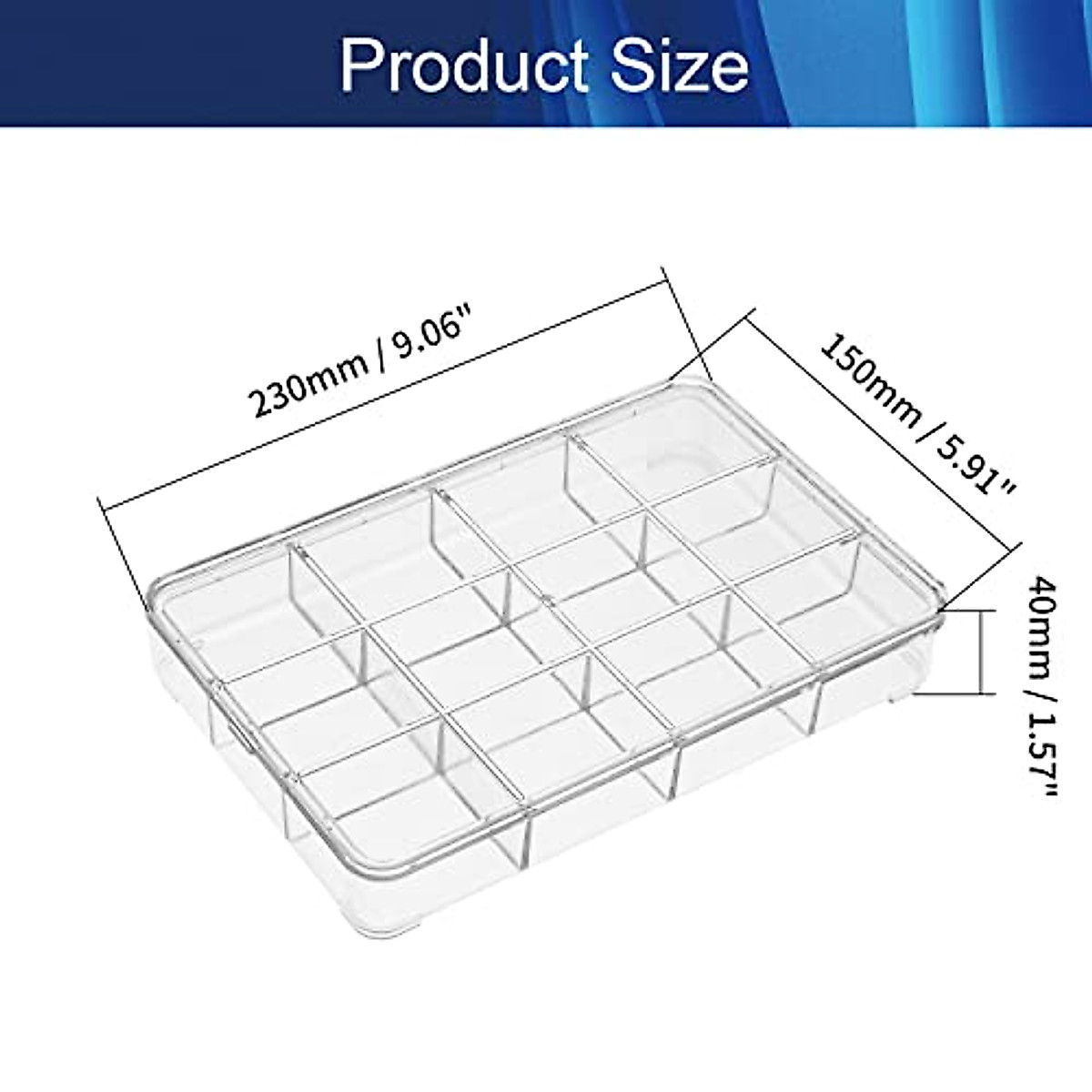 Juvielich Clear Plastic Organizer Box,12 Grids Fixed Storage Container Jewelry Box for Beads Art DIY Crafts Jewelry Fishing Tackles 9.06" x 5.91" x 1.57"(LxWxH) 1PCS