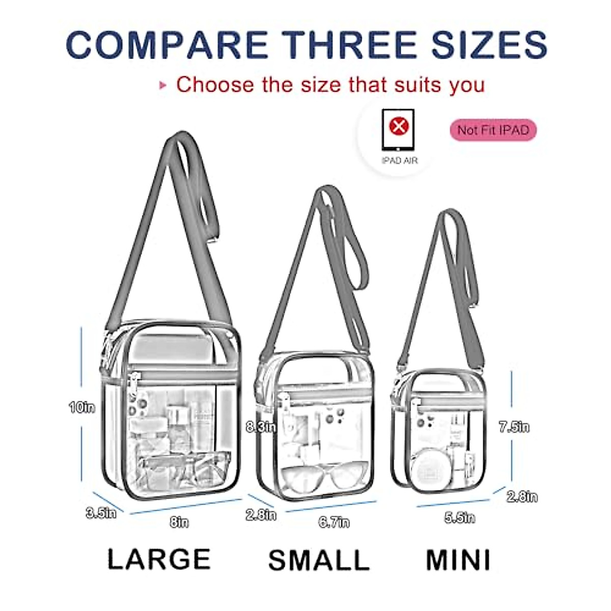 USPECLARE Clear Purse Stadium Approved Clear CrossBody Bag for Men and Women Transparent Messenger Shoulder Bag