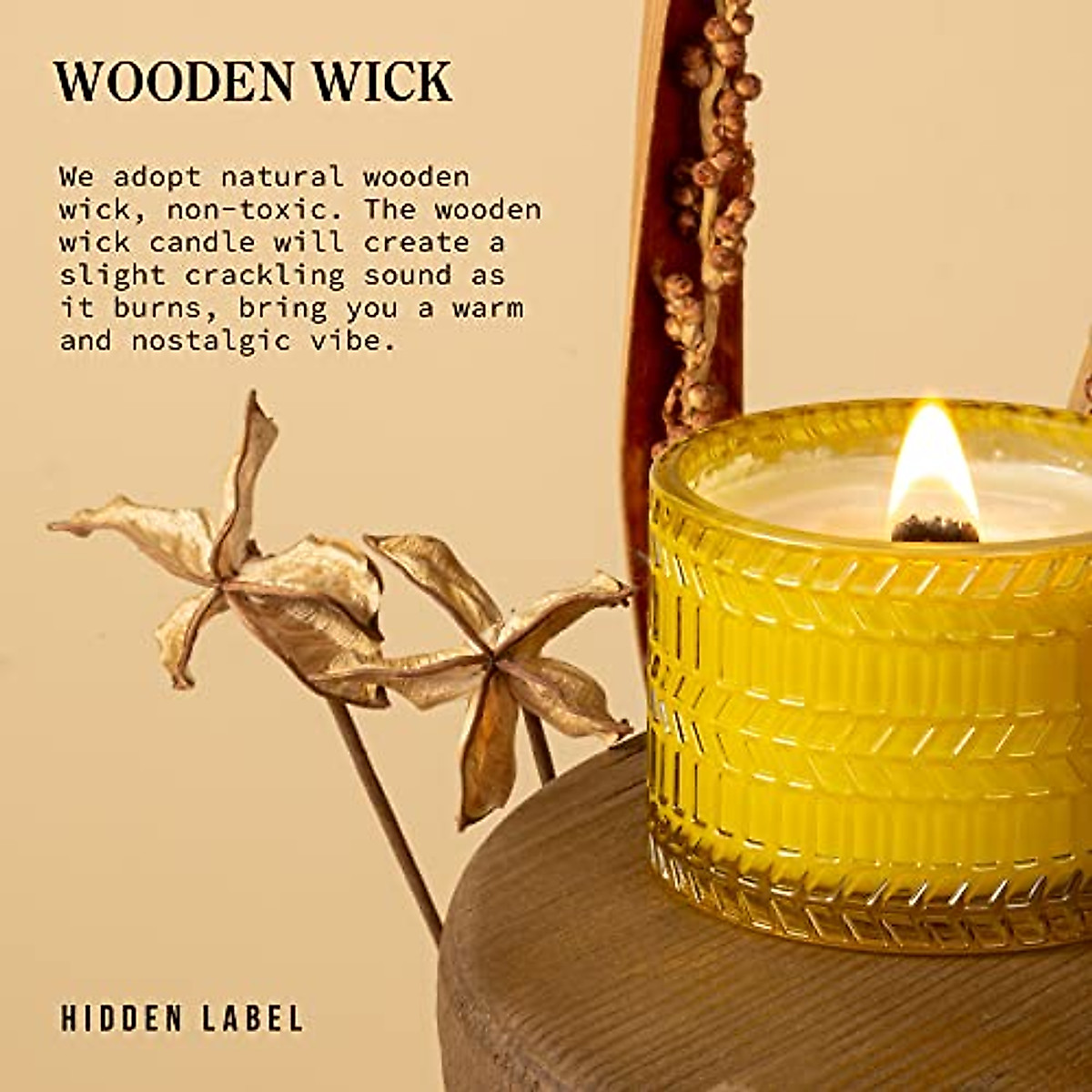Hidden Label Wild Warm Vanilla Scented Candles, Crackling Wood Wick Soy Candles, Muse Collection 7.4oz Glass Jar Decorative Candles, Candles Gifts for Women