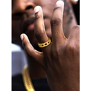U7 Men Women 18K Gold Plated 7mm Wide Band Cuban Link Chain Ring, Size 7