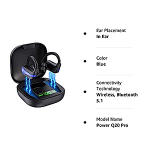 Tsauuc Wireless Earbud, Bluetooth 5.1 Headphones Sport Earbud in Ear 50H Deep Bass Noise Cancelling Earphones with Mic, IP7 Waterproof Earhooks Headset USB-C/LCD Display for Running